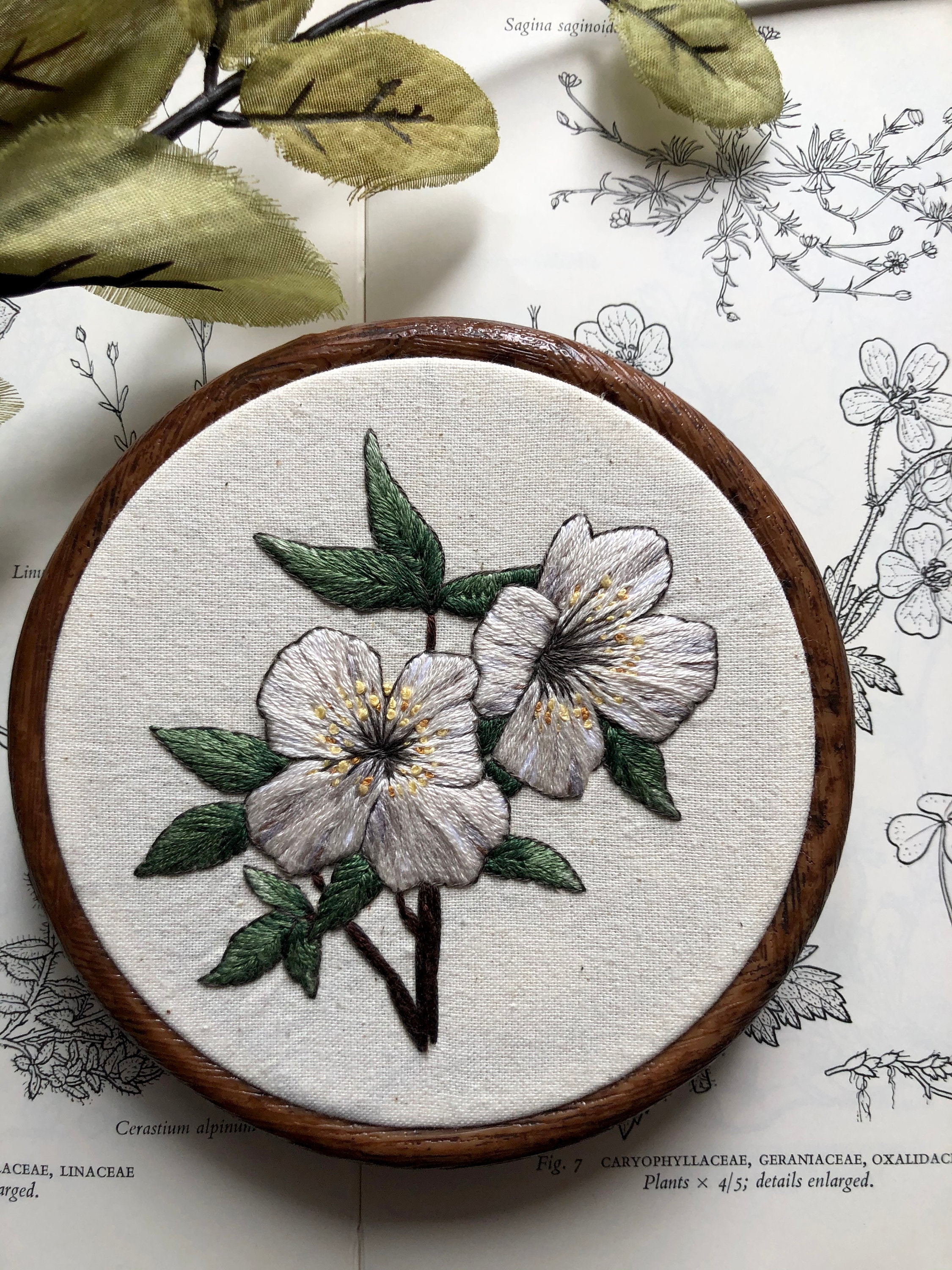 Floral Embroidery White Botanical Flower Embroidery Hoop | Etsy