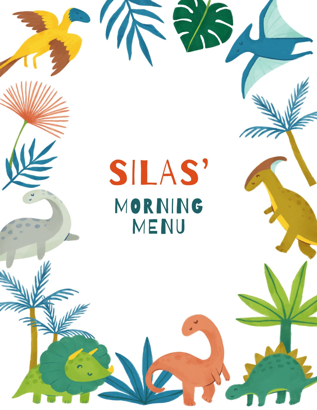 Dinosaur Morning Menu - Etsy