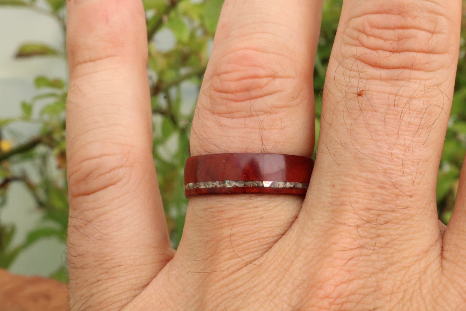 California Redwood Burl Ring With Abalone Inlay, Wood Wedding Band ...