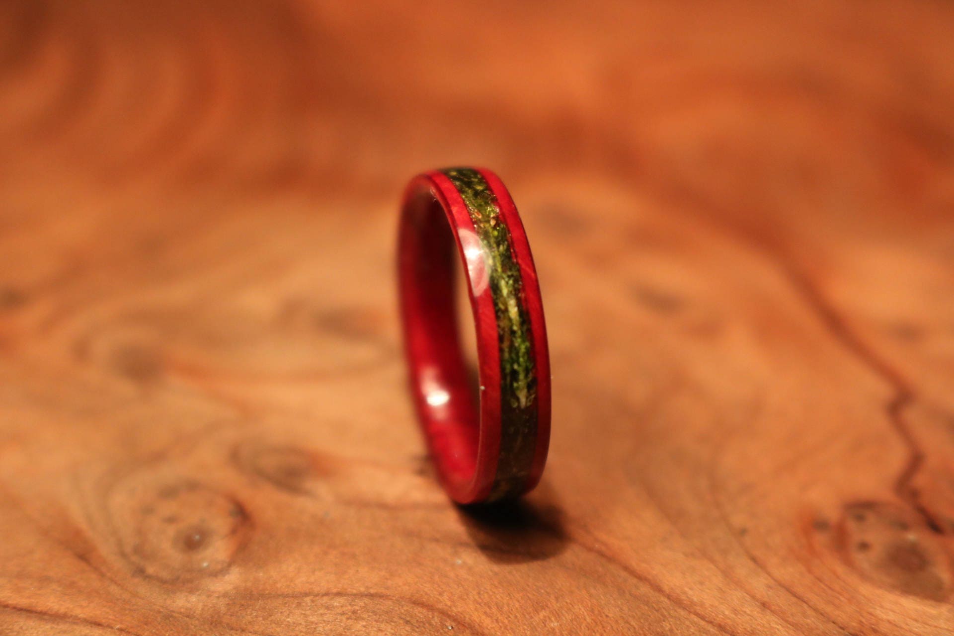 California Redwood Burl Ring With Ocean Moss Inlay Wood Ring - Etsy