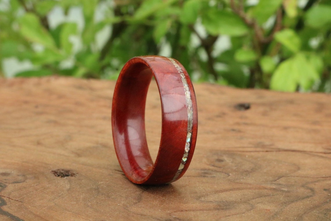 California Redwood Burl Ring With Abalone Inlay Wood Wedding | Etsy