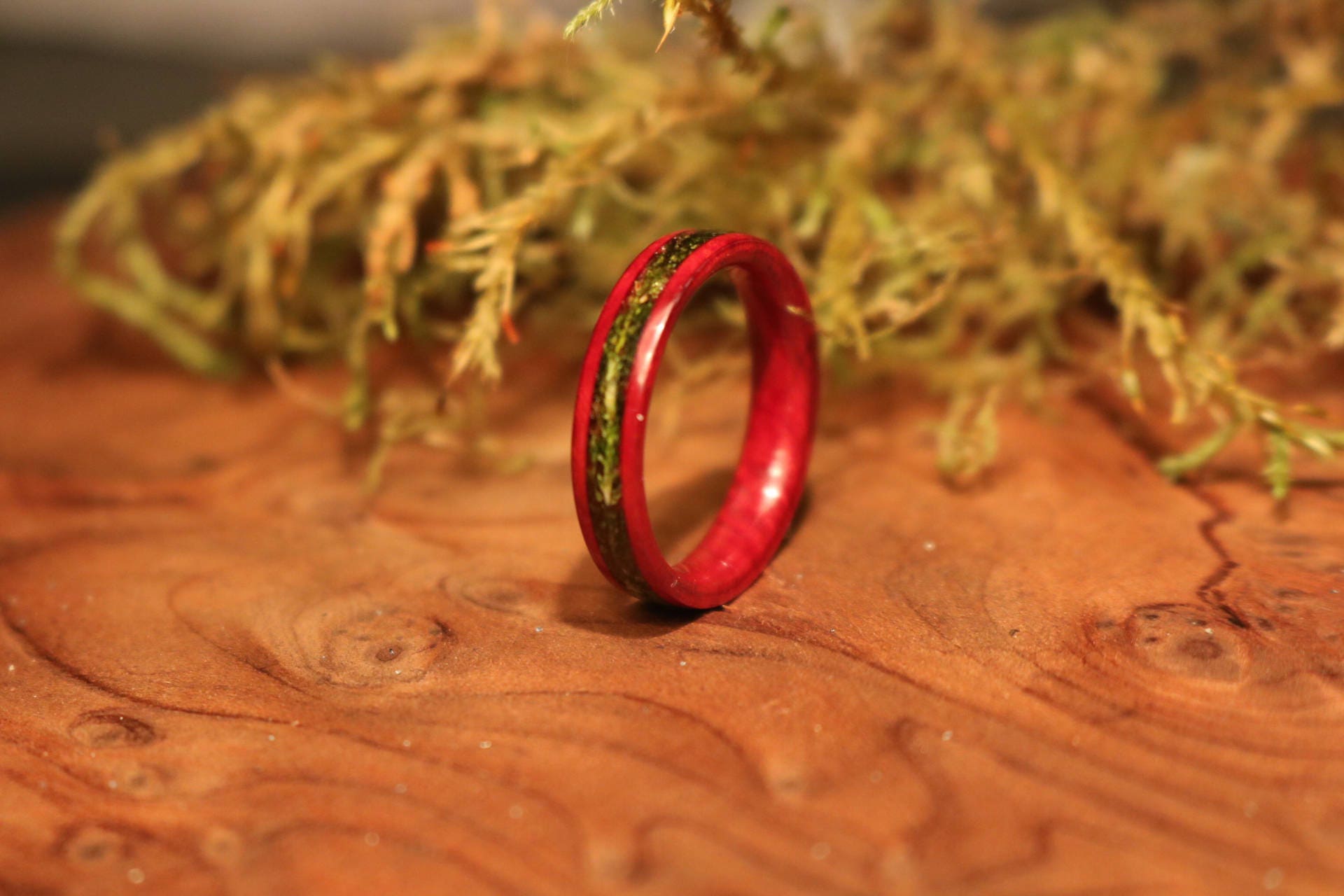 California Redwood Burl Ring With Ocean Moss Inlay Wood Ring - Etsy