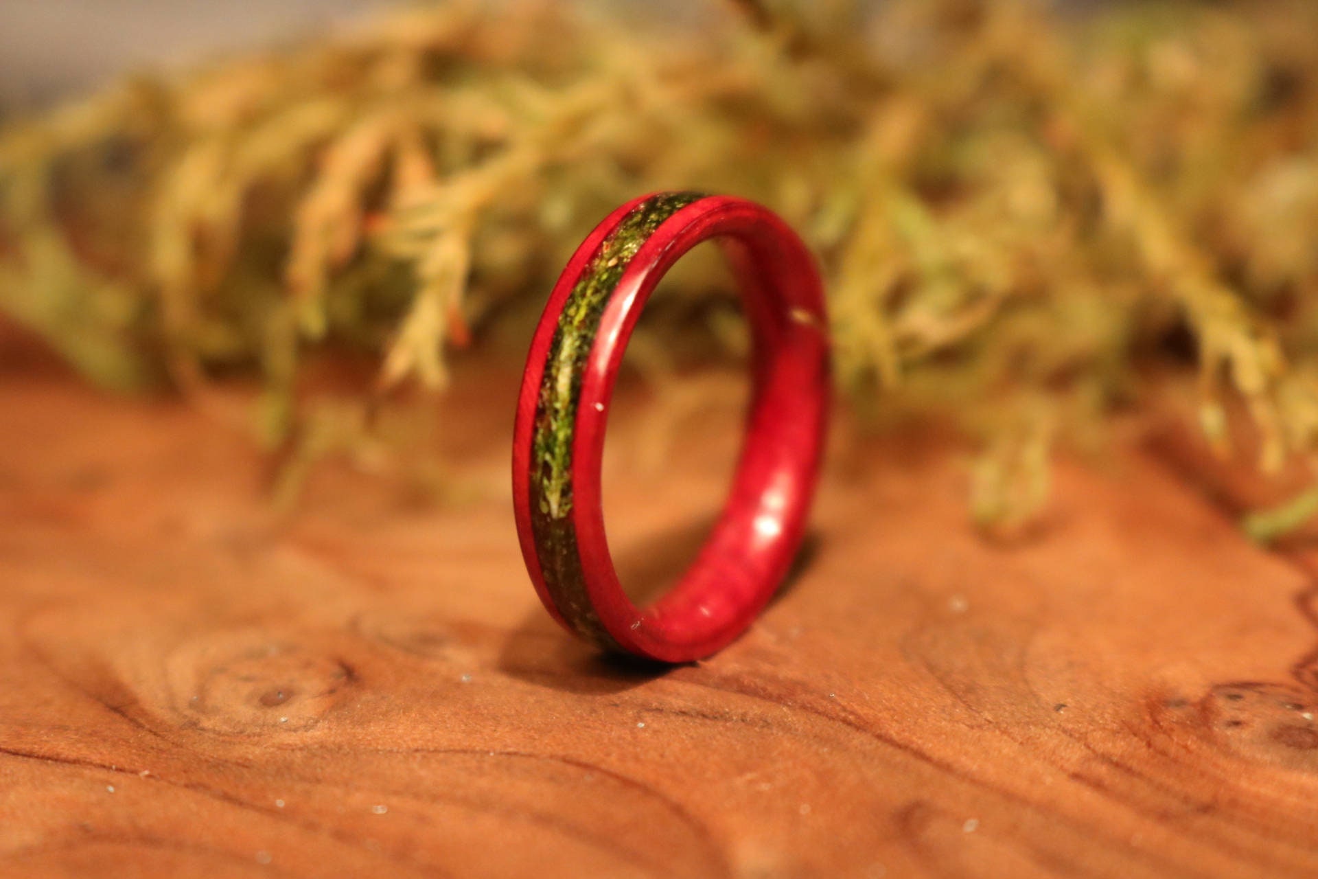 California Redwood Burl Ring With Ocean Moss Inlay Wood Ring - Etsy