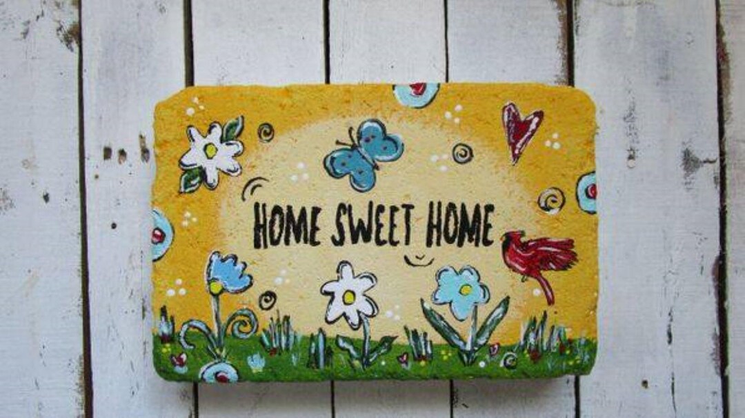 Hand Painted Home Sweet Home Garden Stone, Housewarming Gift - Etsy