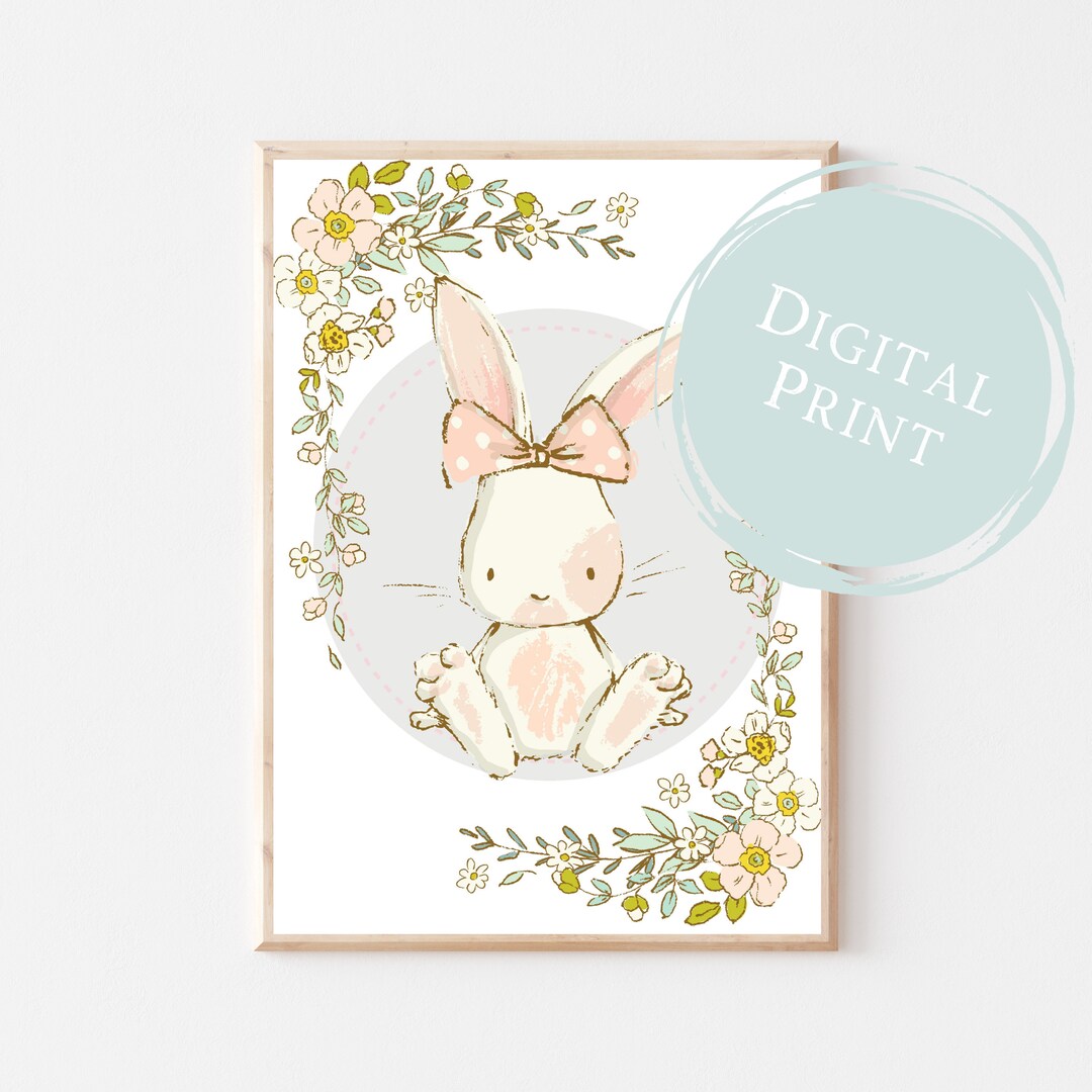 Girls Room Poster Bunny Print Instant Download Rabbit Wall - Etsy