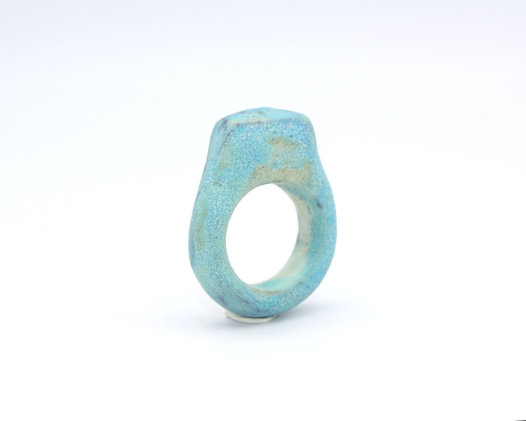 Contemporary Porcelain Ceramic Statement Sculptural, Art Ring, Blue ...