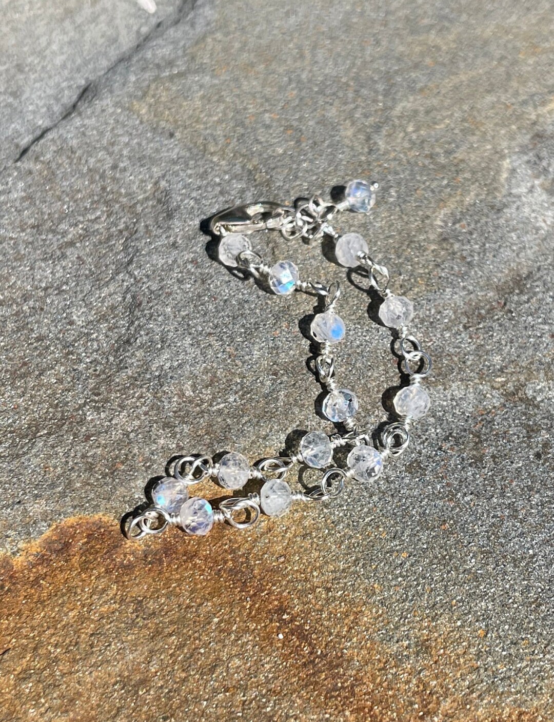 Rainbow Moonstone Sterling Silver Bracelet: Dainty June Birthstone ...