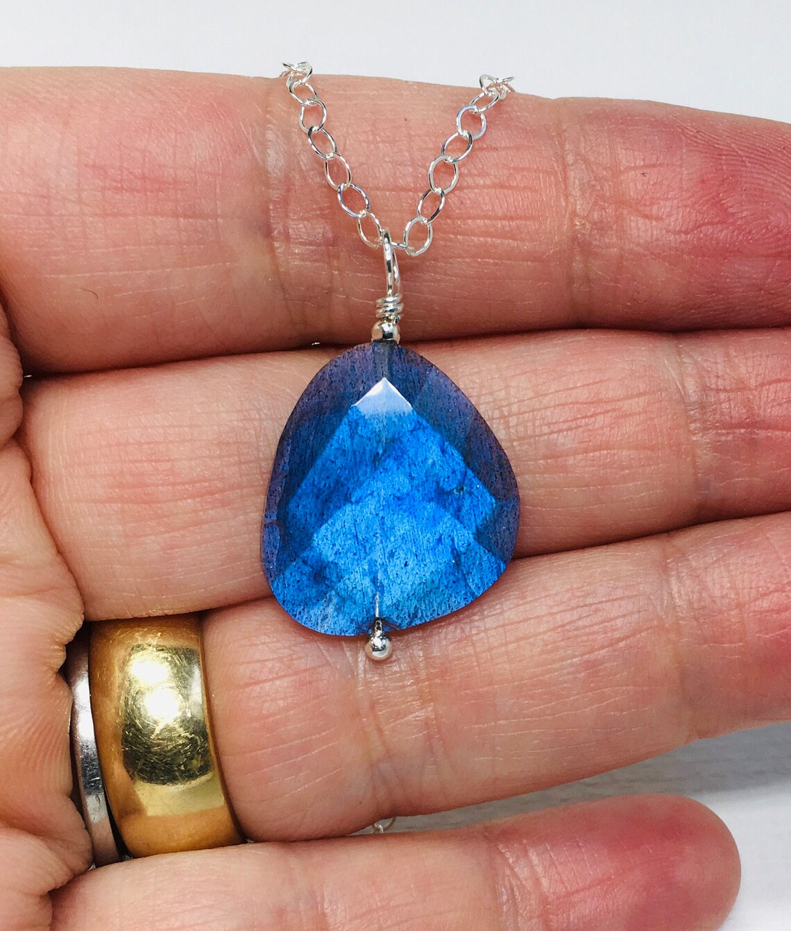 Labradorite Necklace Sterling Silver Blue Flash Necklace - Etsy
