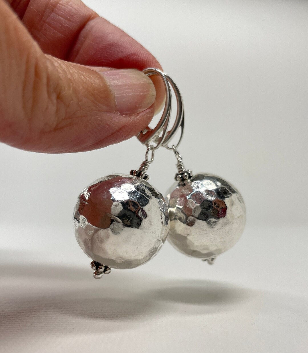 Disco Ball Earrings, Hill Tribe Silver Ball Earrings, LARGE Hammered ...