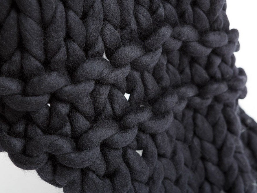 SALE Large Black Blanket. Super Chunky Hand Knitted Australian Merino ...