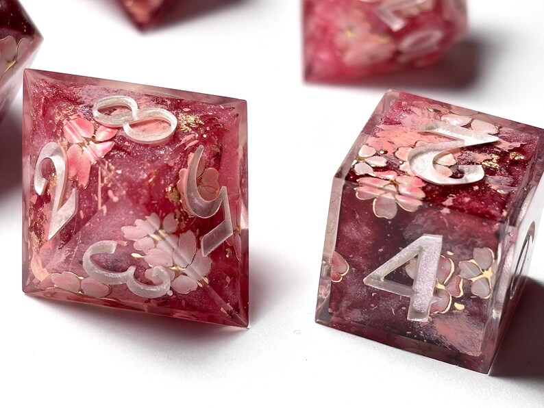 Cherry Blossom Blush- Sakura 7 Piece Sharp Edge Polyhedral Dice Set ...