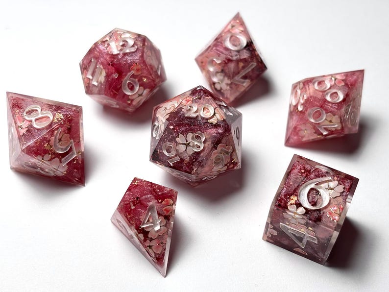Cherry Blossom Blush- Sakura 7 Piece Sharp Edge Polyhedral Dice Set ...