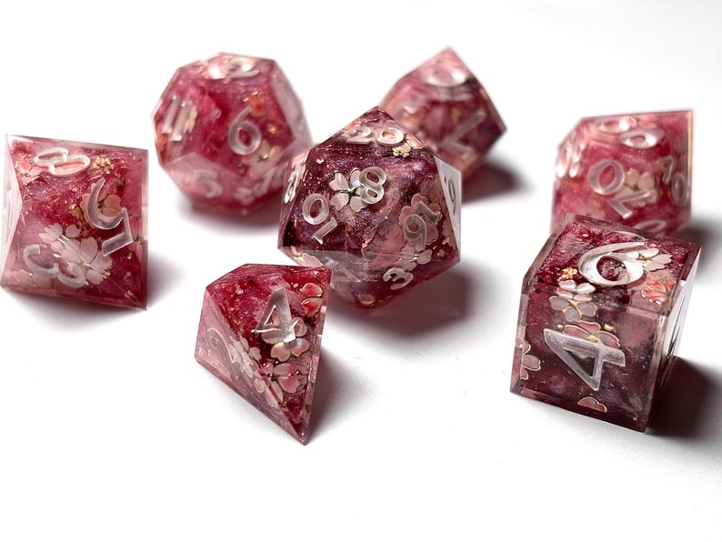 Cherry Blossom Blush- Sakura 7 Piece Sharp Edge Polyhedral Dice Set ...