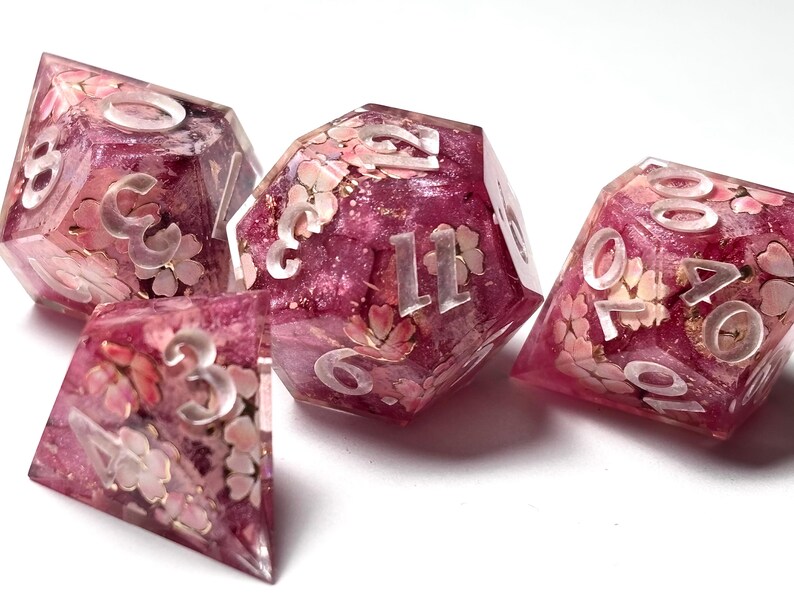 Cherry Blossom Blush- Sakura 7 Piece Sharp Edge Polyhedral Dice Set ...