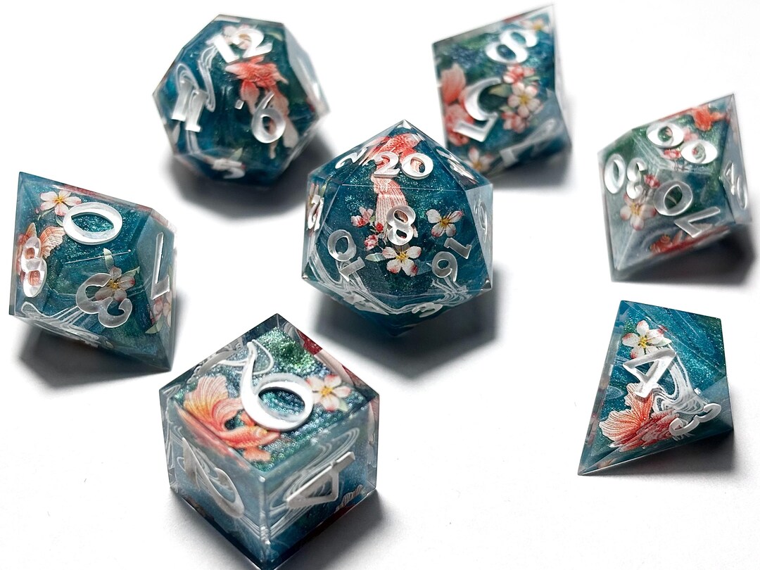 Freshwater Flow- Fish 7 Piece Sharp Edge Polyhedral Dice Set, Dungeons ...