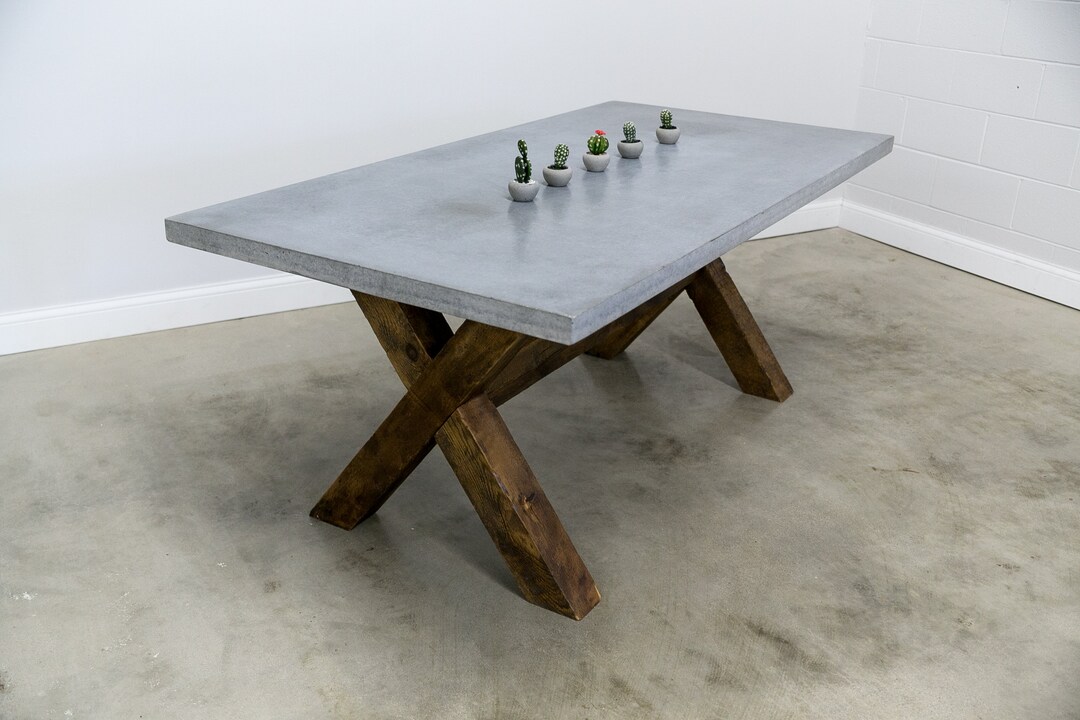 Concrete Table | Reclaimed Wood Base | 2 Inch Thick Top - Etsy
