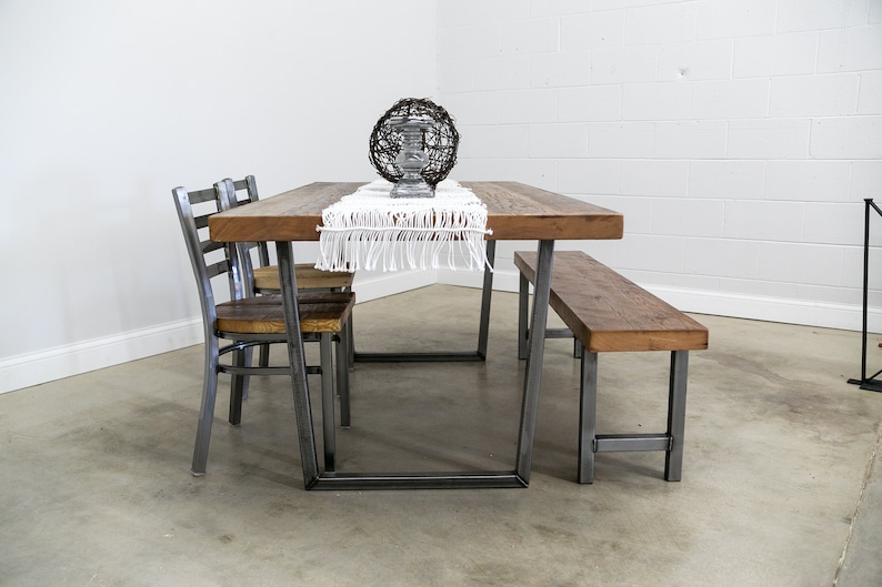 Wood Dining Table With a Solid Wood Thick Reclaimed Top and Modern ...
