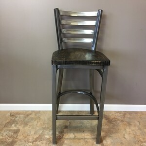 Reclaimed Bar Stool Set of 4 in Gun Metal Finish Ladder Back Metal ...