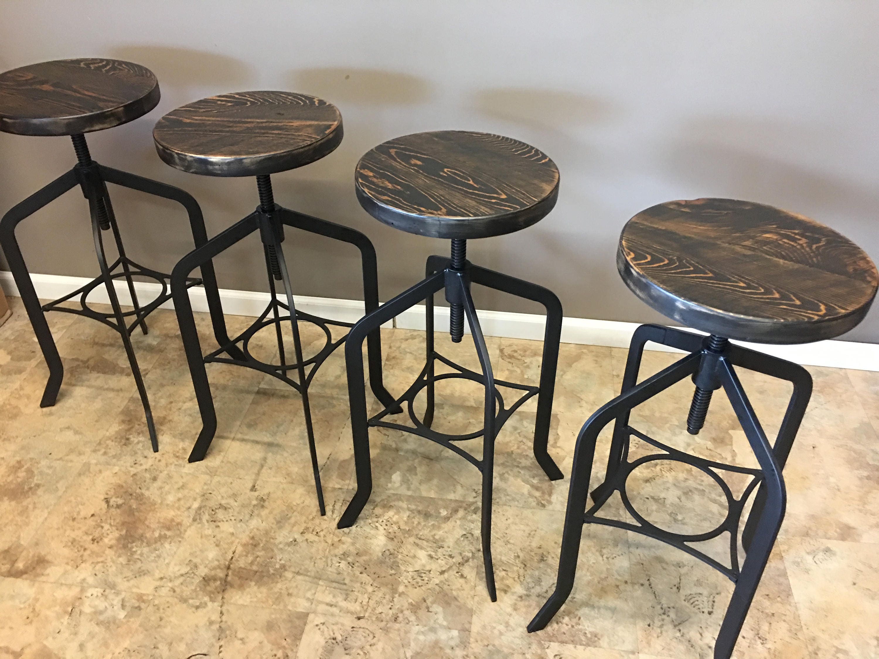 Set of 4 Reclaimed Wood Counter/bar Height Stool With Swivel | Etsy