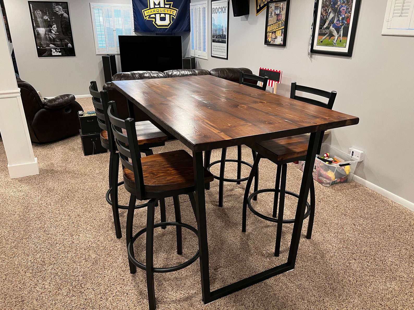 Reclaimed Barn Wood Counter Height Table, Square Steel Base - Etsy