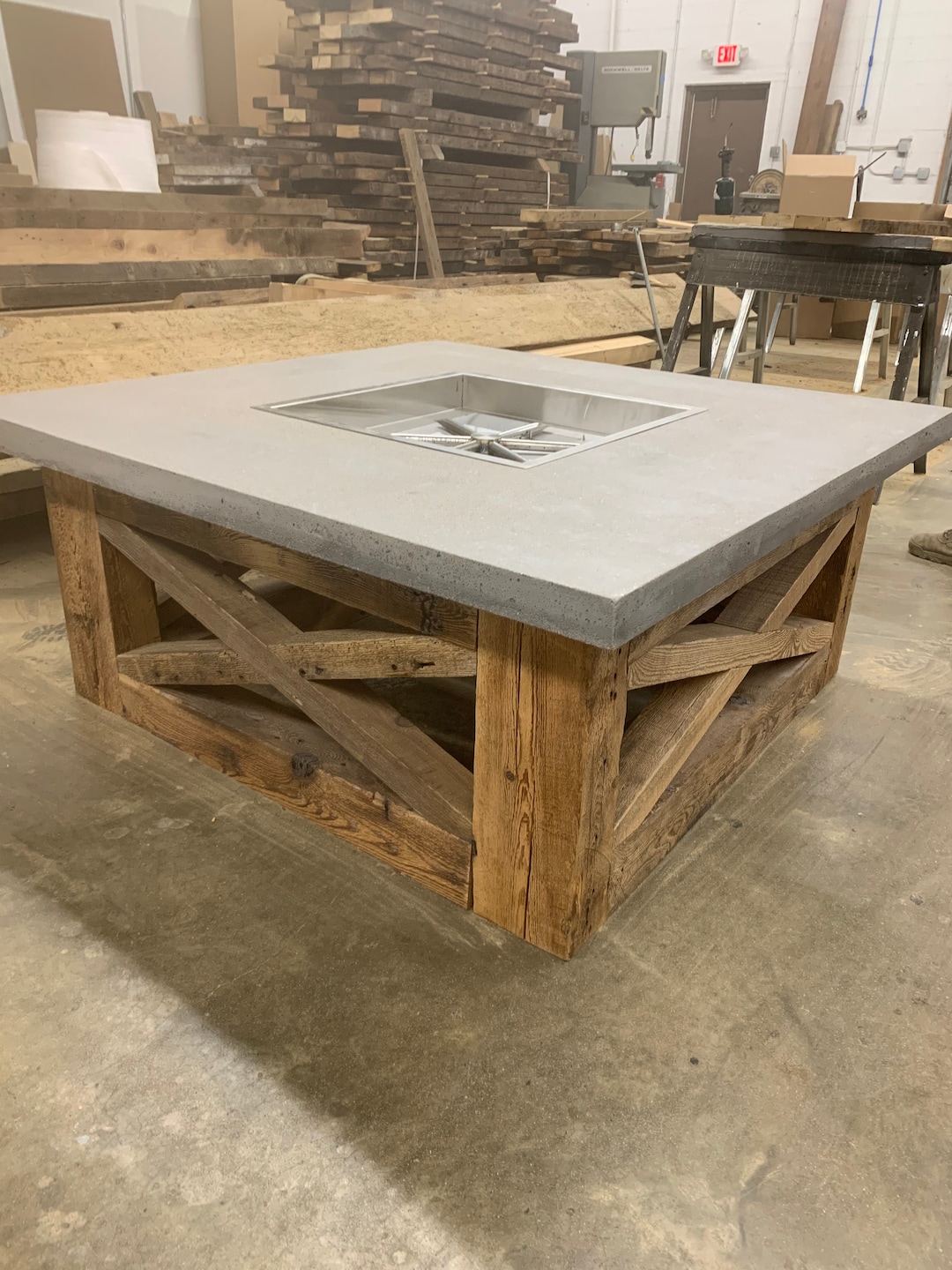 Barn XO Concrete Table | Reclaimed Wood 4x4 Base | 2 Inch Thick Top ...