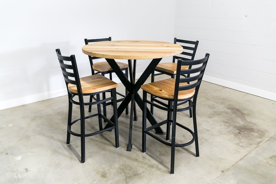 Counter Height Round Table Made From Solid Wood , 36" High Reclaimed ...