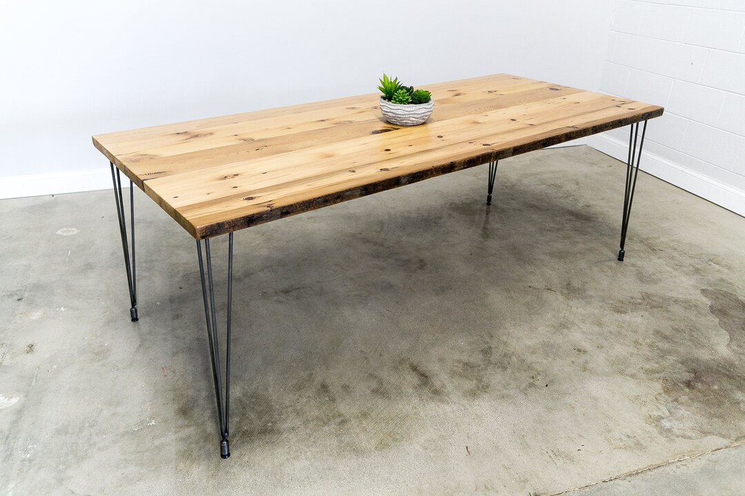 Reclaimed wood dining table hairpin legs store