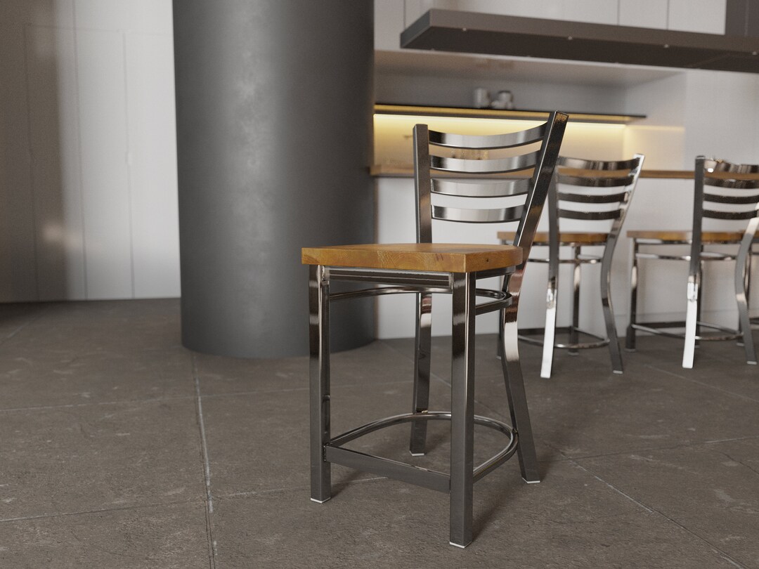 Set of 3 Industrial Counter Height Stool|reclaimed Wood Seat | Ladder ...