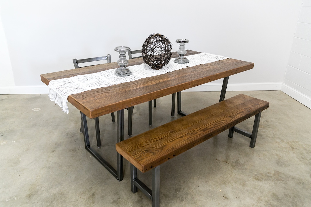 Wood Dining Table With a Solid Wood Thick Reclaimed Top and Modern ...