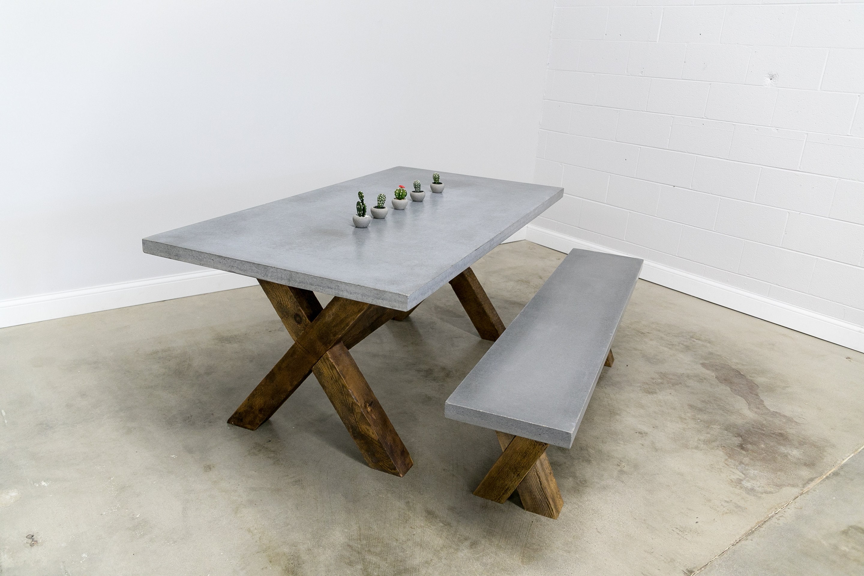 Concrete Table With Matching Bench | Reclaimed Wood Base | 2 Inch Thick ...