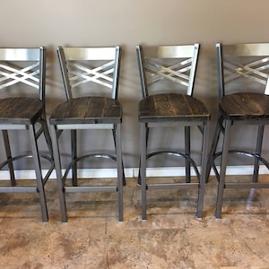 Reclaimed Bar Stool Set of 4 in Gun Metal Gray Metal Finish X Back ...