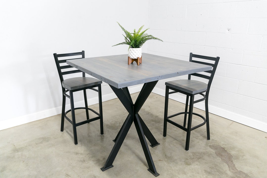 Counter Height/ 36" Table Made With Reclaimed Wood Steel Pedestal Fast ...