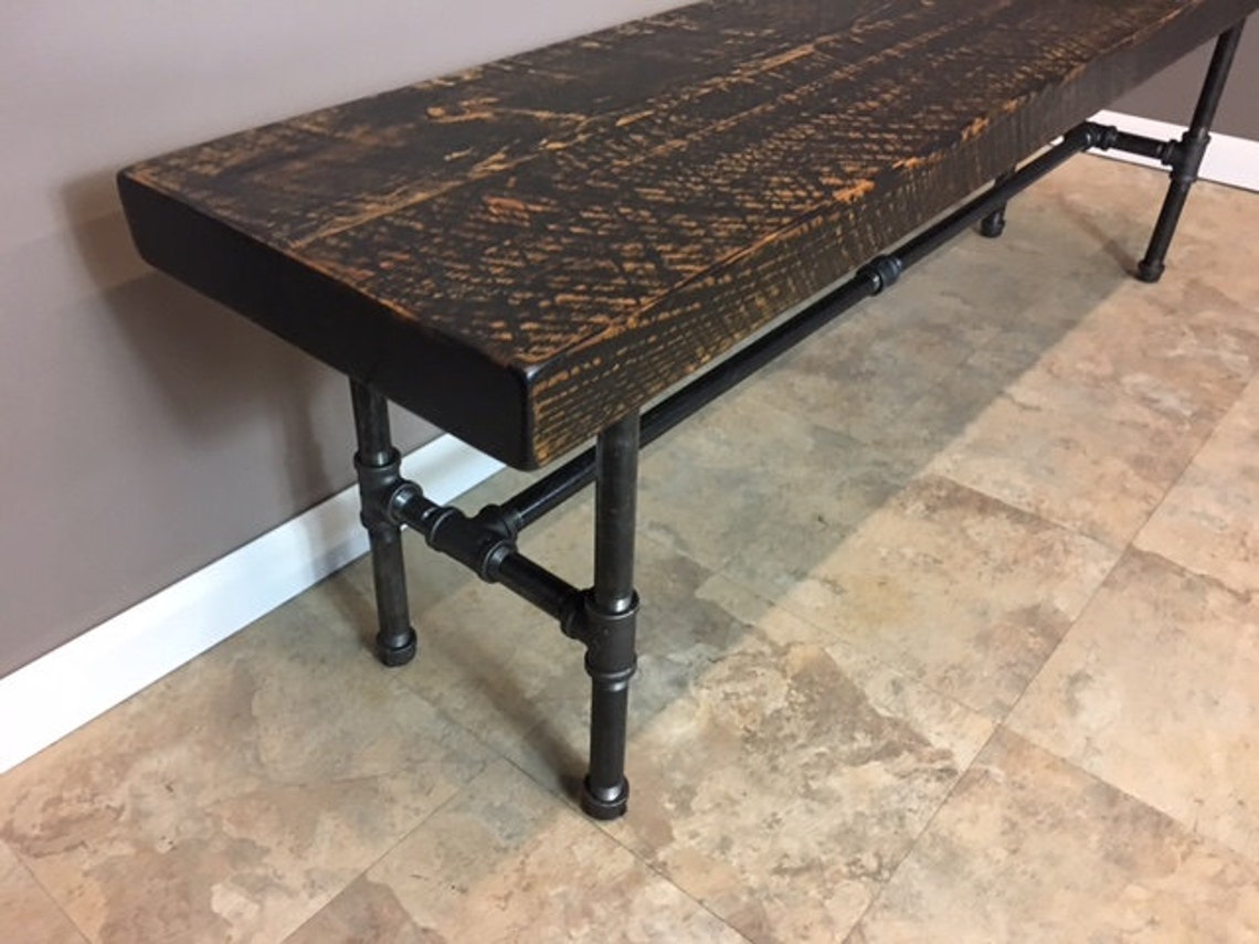Salvaged Reclaimed Urban Bench W/ Industrial Pipe Legs Made | Etsy