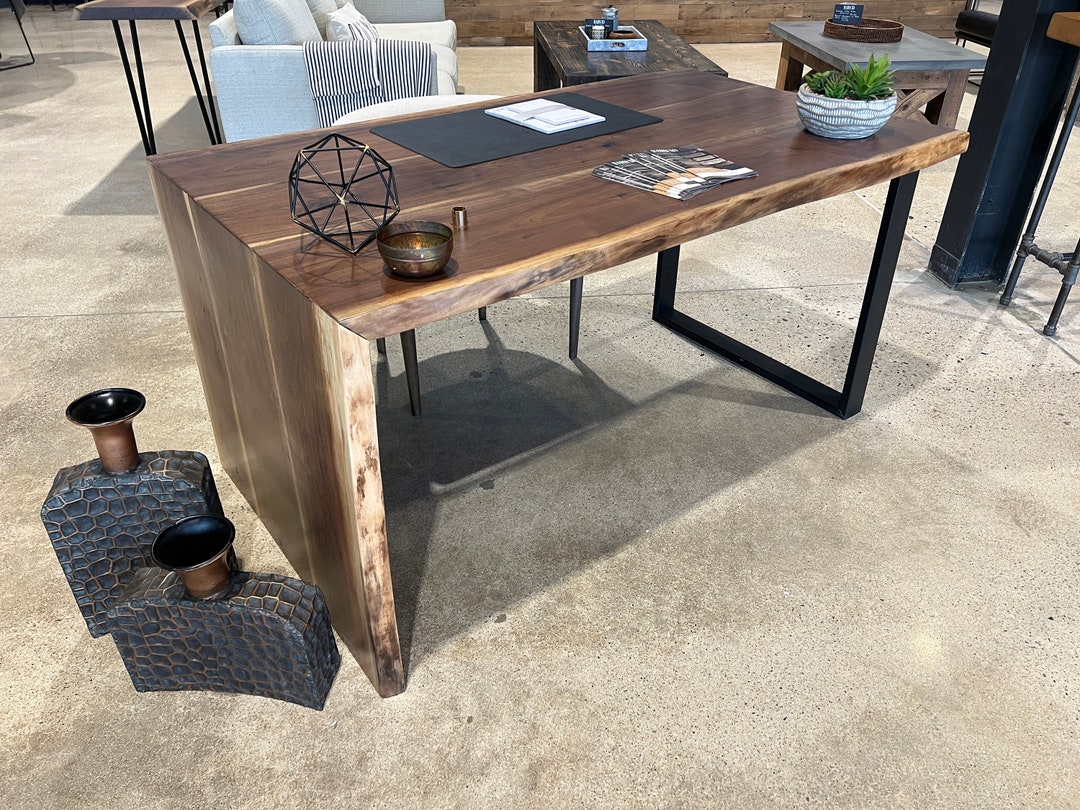 Black Walnut Waterfall Desk With Custom Leg, Live Edge Walnut, Custom ...