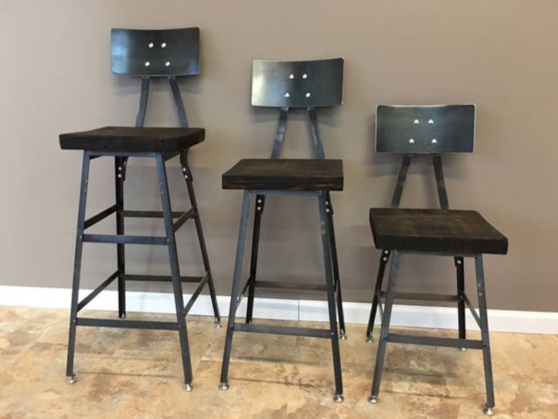 Reclaimed Urban Bar Stools Set Of 4 with Steel Backs | Etsy
