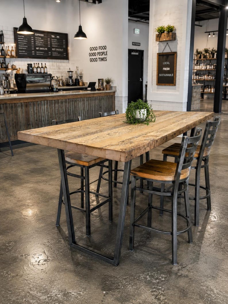 Modern Industrial Reclaimed Wood Bar Height Dining Table – Handmade in ...