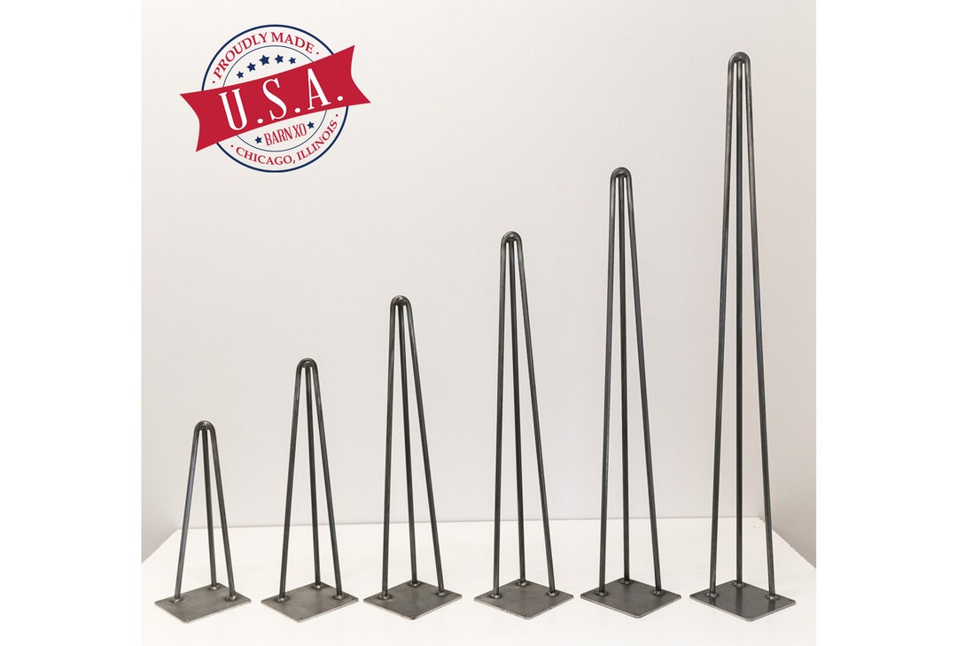 Metal Table Legs 3-rod Hairpin Leg Base - Raw Steel Set of 4 Modern ...