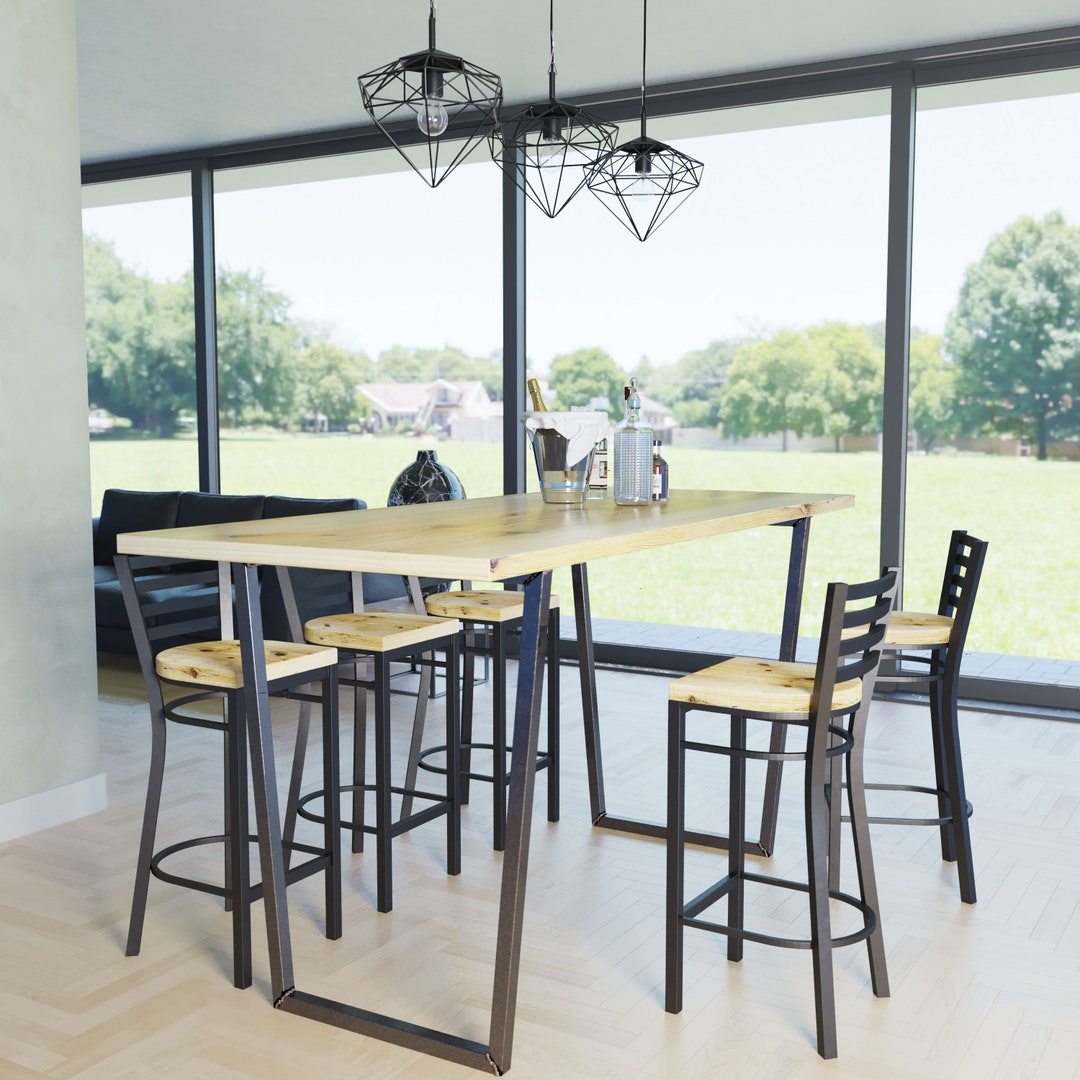 Bar Height/high Top Reclaimed Barn Wood Dining Table With Square Steel ...