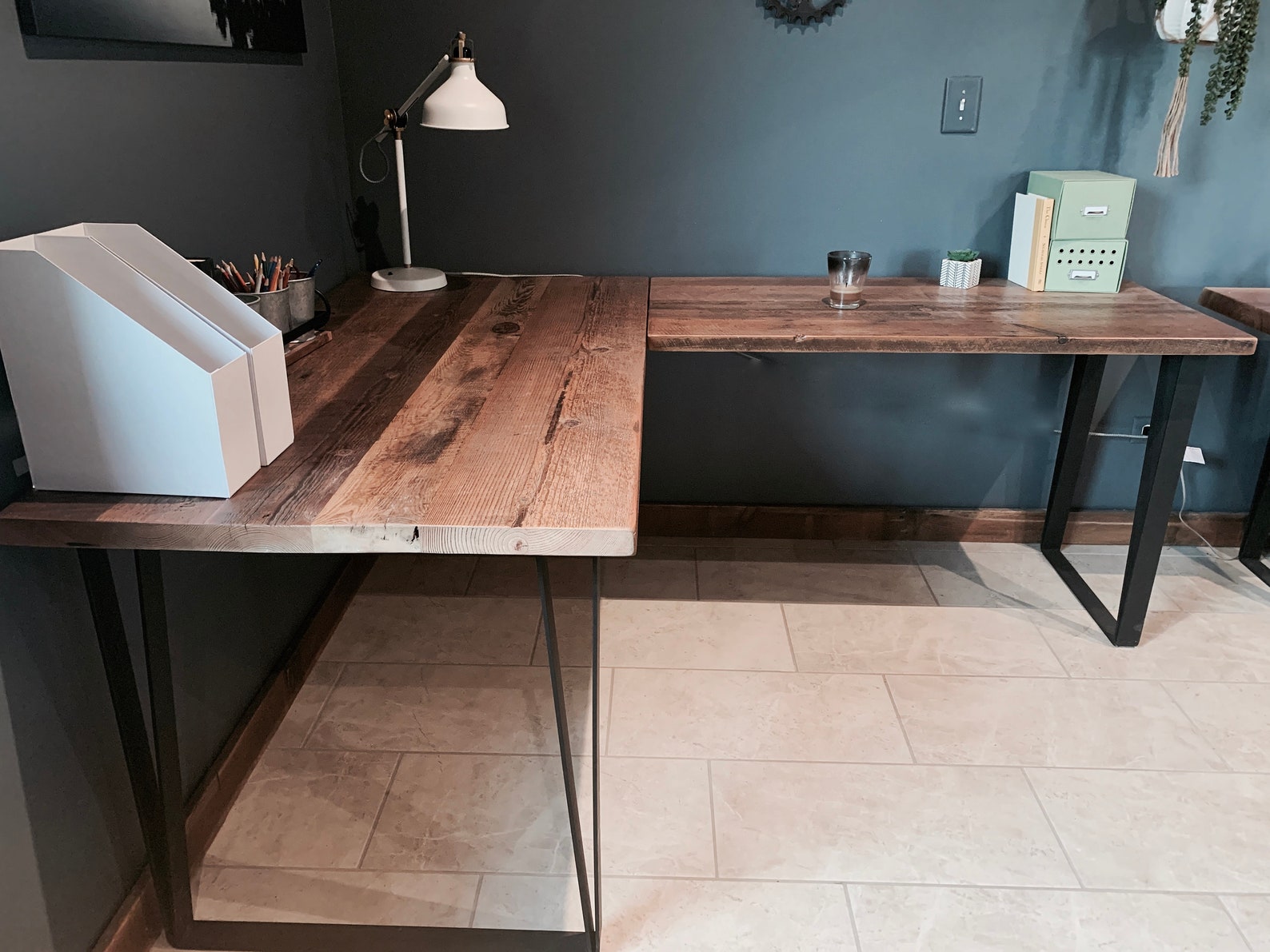 L Shape Desk Made With Reclaimed Wood custom Sizes Welcome - Etsy