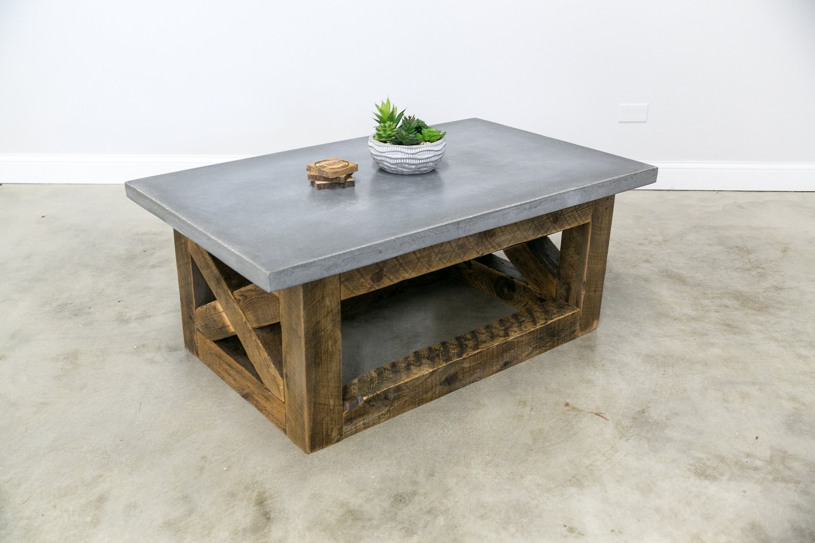 Barn XO Concrete Coffee Table Reclaimed Wood 4x4 Base 2 - Etsy