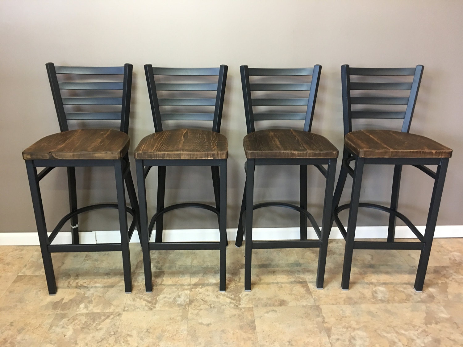 Counter Height Stools Set of 4 in Black Ladder Back Rustic 25 Inch High Island Height Free Shipping Etsy
