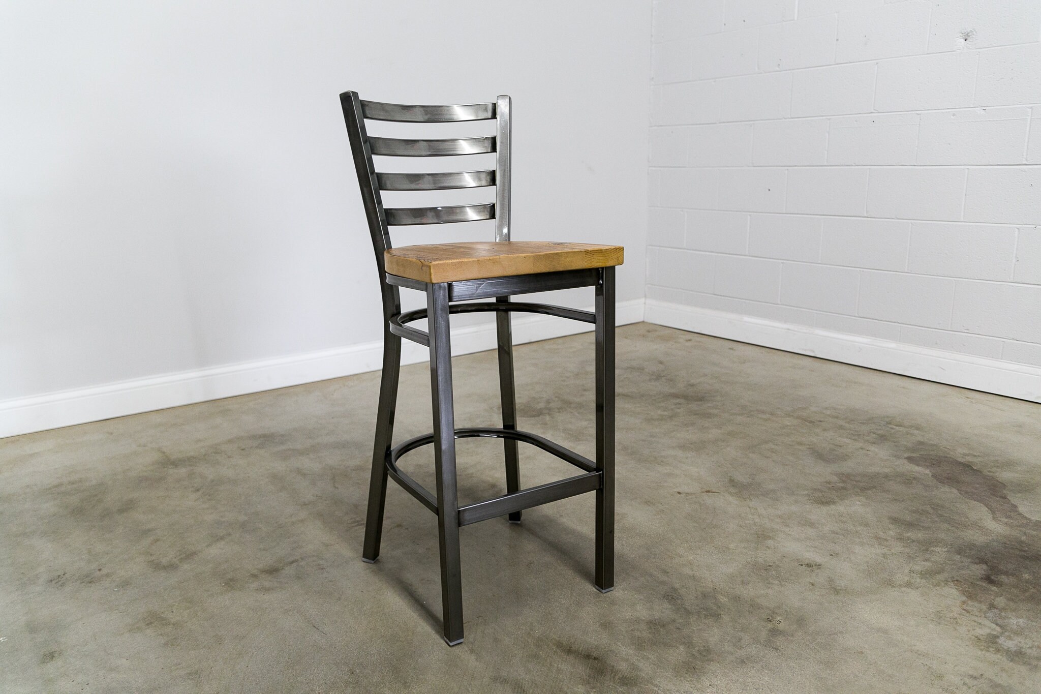 Reclaimed Bar Stool | in Gun Metal Gray Metal Finish | Ladder Back ...