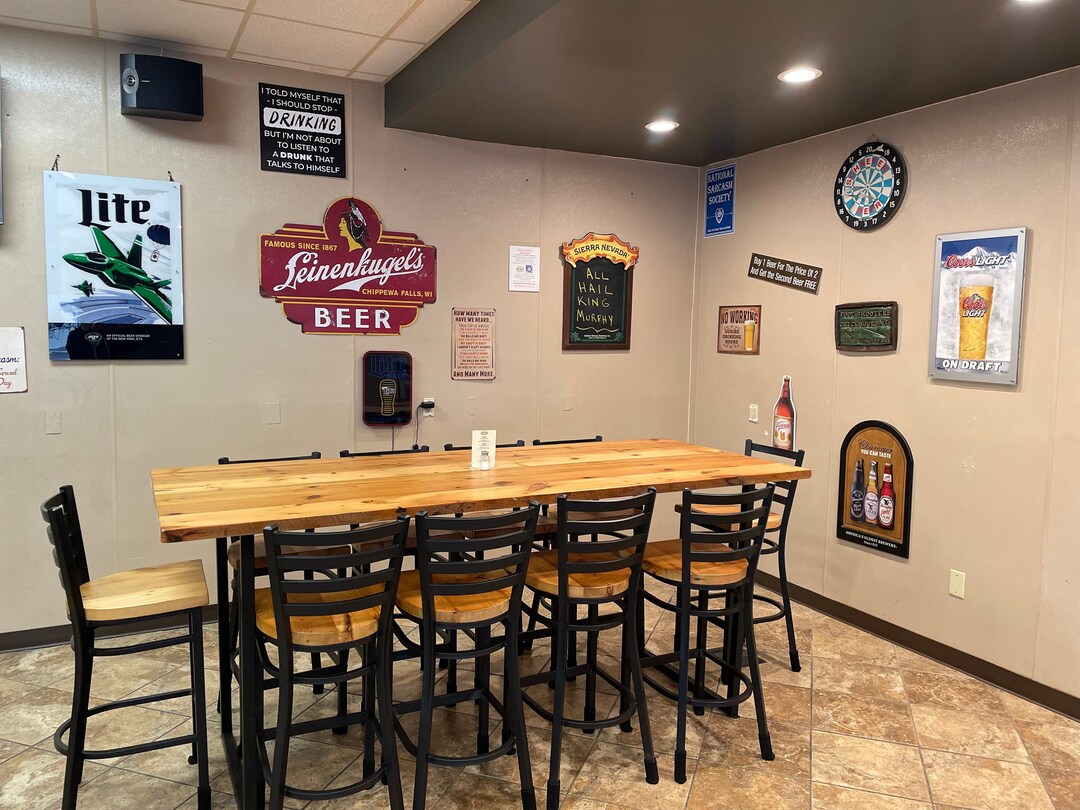 Bar Height Reclaimed Barn Wood Pub Table With Square Steel Base - Etsy
