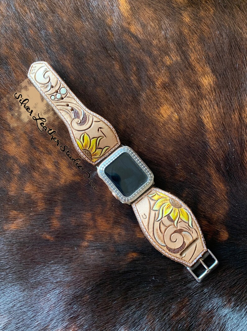 Hand Tooled Leather Apple Watch Band Custom Design - Etsy