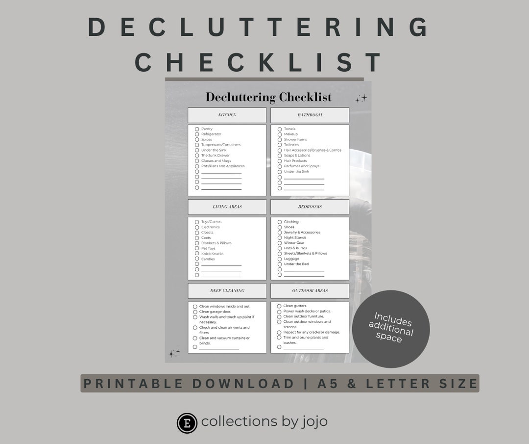 Decluttering Checklist Printable - Comprehensive Home Organization PDF ...