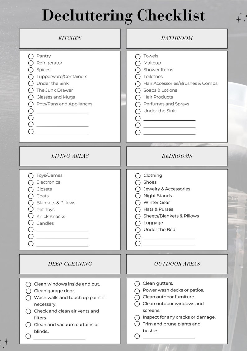 Decluttering Checklist Printable Comprehensive Home Organization PDF ...