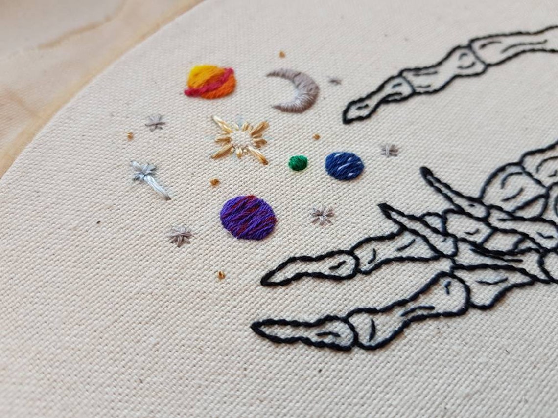 Skeleton Hand Skeleton Embroidery Universe Art Planets Art - Etsy