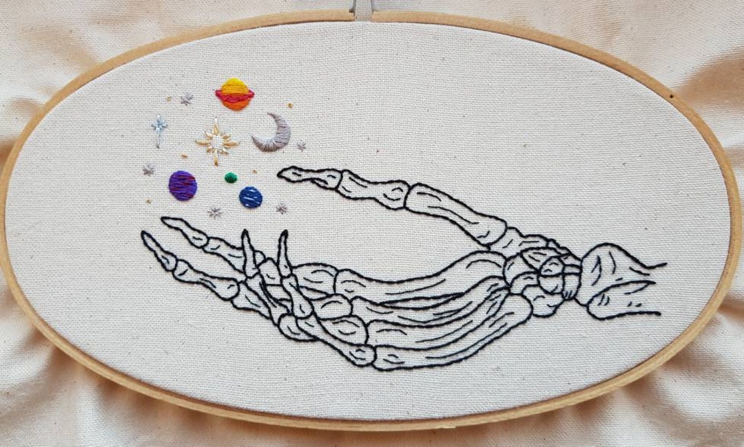 Skeleton Hand Skeleton Embroidery Universe Art Planets Art - Etsy