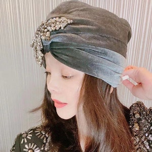 Grey Velvet Jewel Turban,women Fashion Turban,personalized Gifts for ...