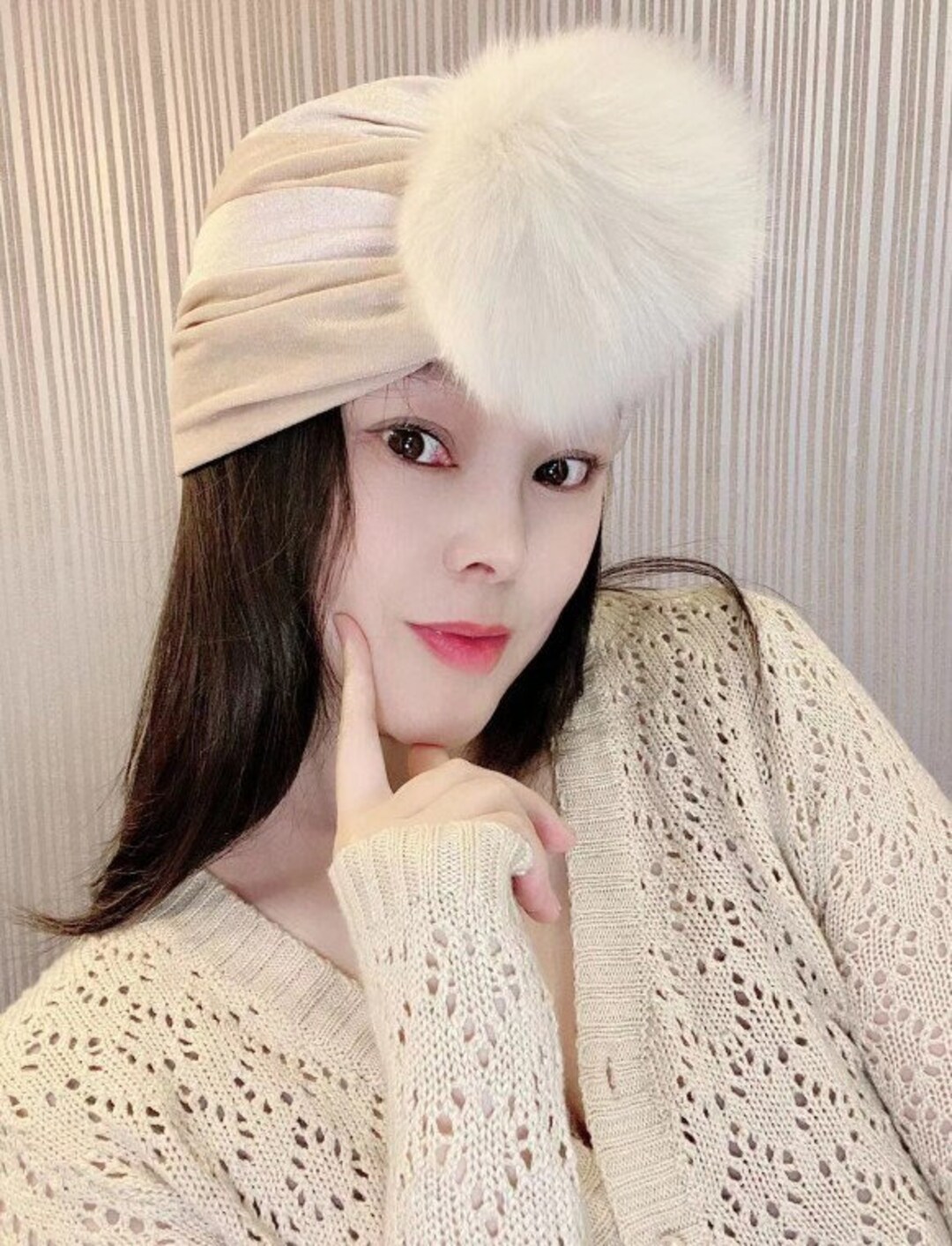 Fox Fur Ball Stretch Velvet Turbanwomen Turbanfull - Etsy